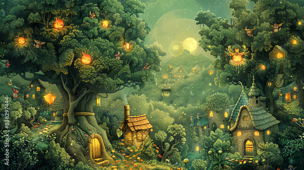 Illustrate a scene from a fairy tale with enchanted trees, talking ...