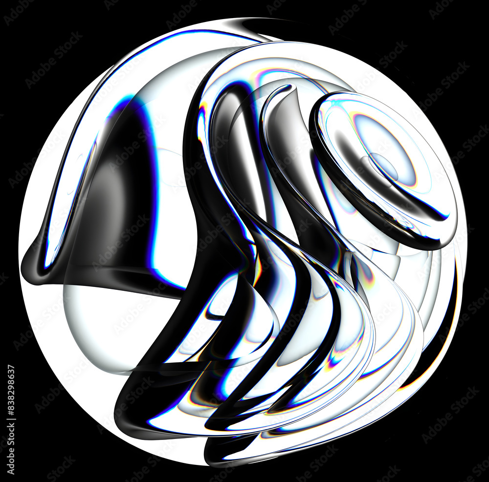 3d render abstract art with surreal glass sphere or ball in deformation ...