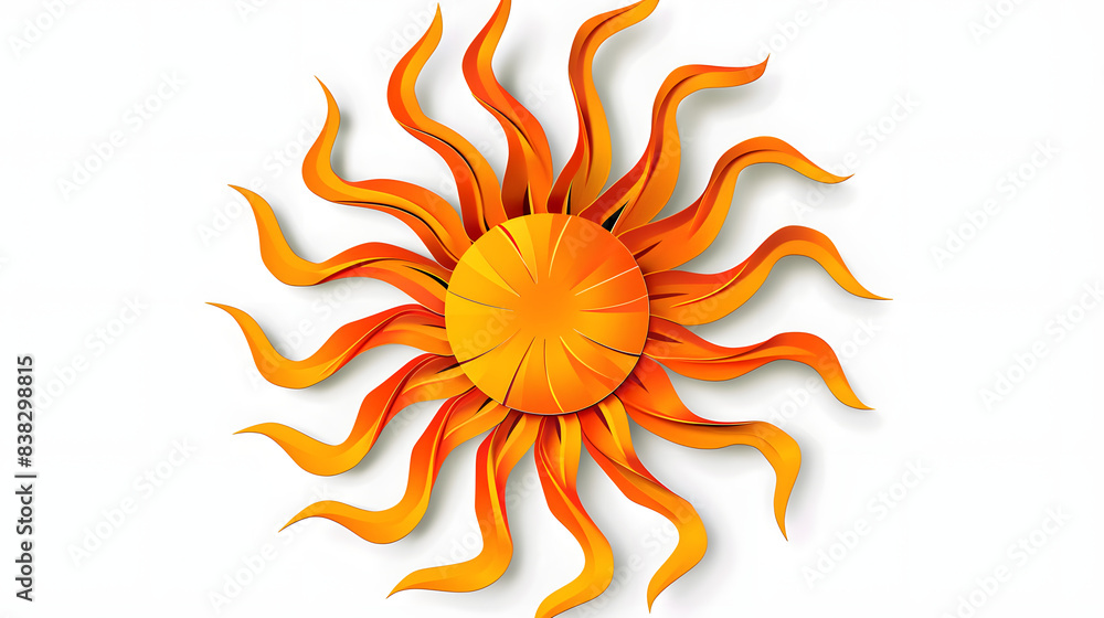 sun png, paper craft clipart isolated on white background, flat design ...