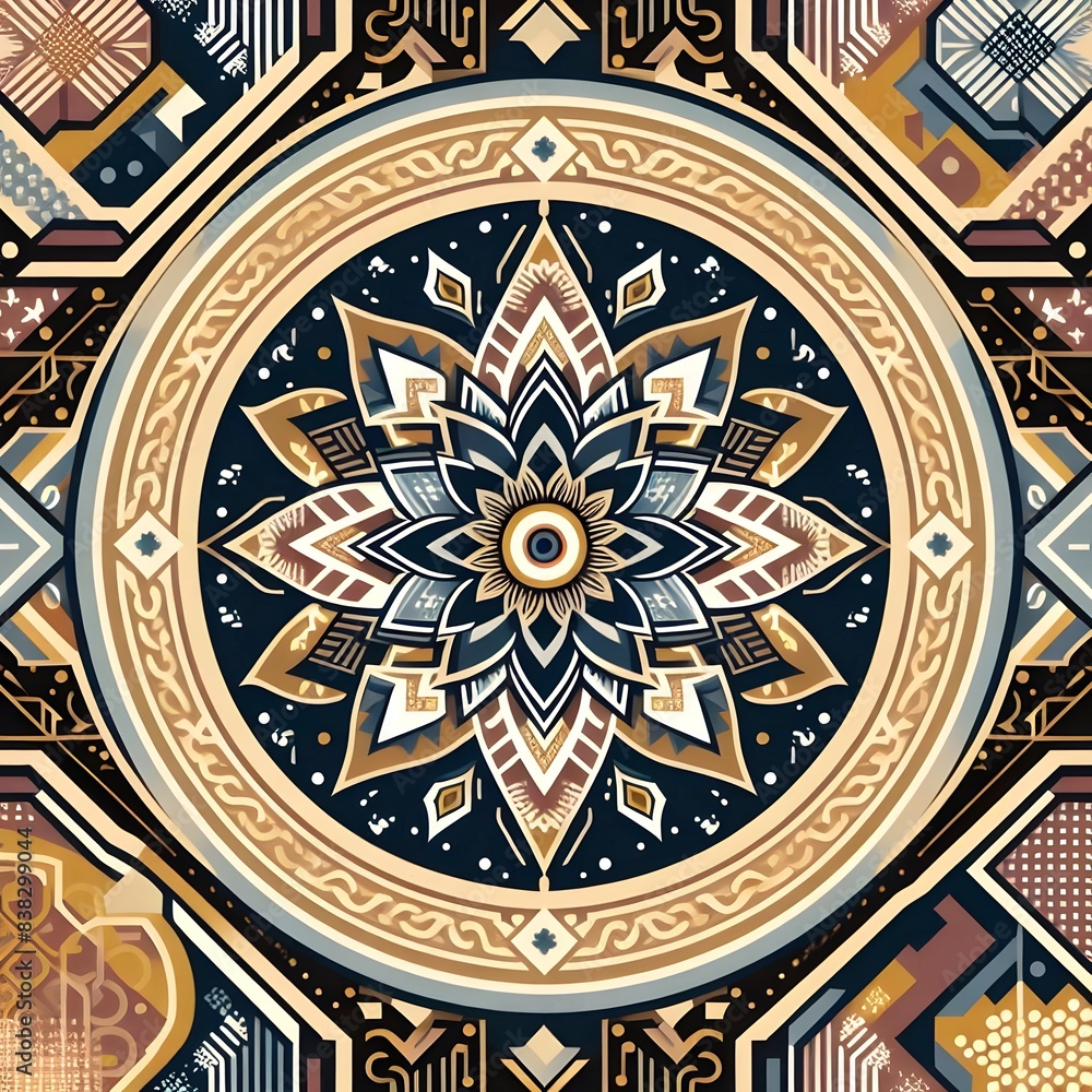 Contemporary batik design with modern geometric shapes and bold color ...