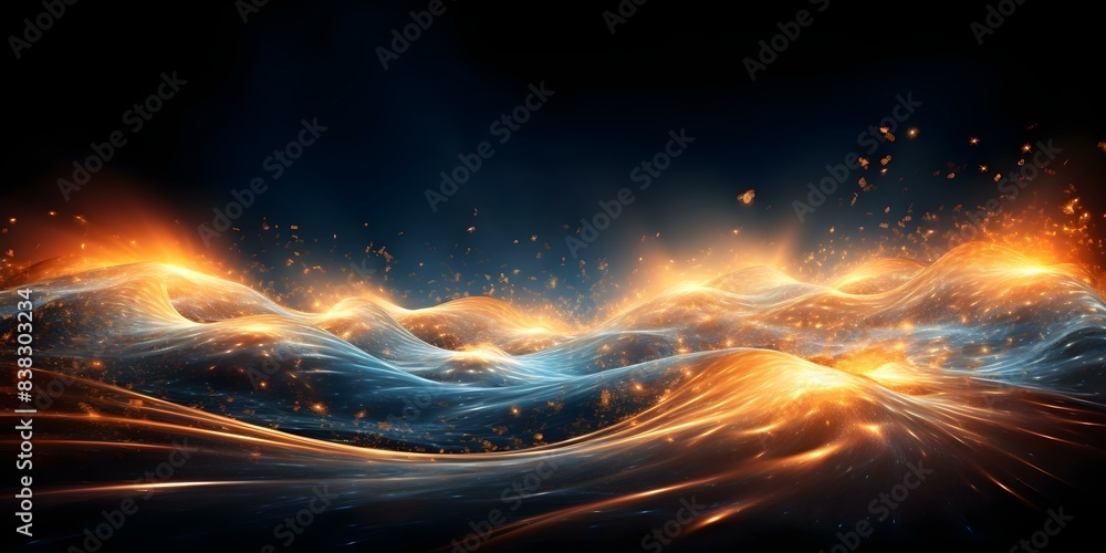 Visual music display with bright particles creating a wavelike effect ...