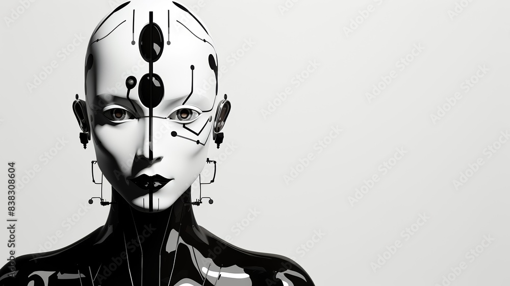 Stylized illustrator drawing of a humanoid robot, minimalist black and ...
