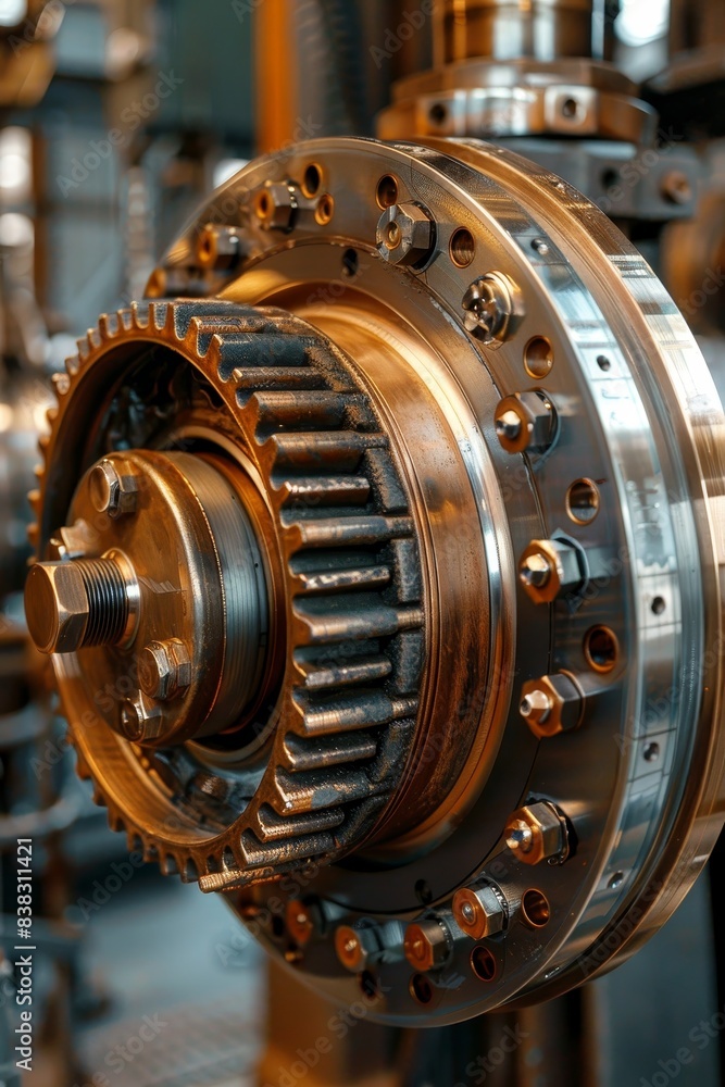 A machine with many parts and a lot of metal. The machine is very large ...