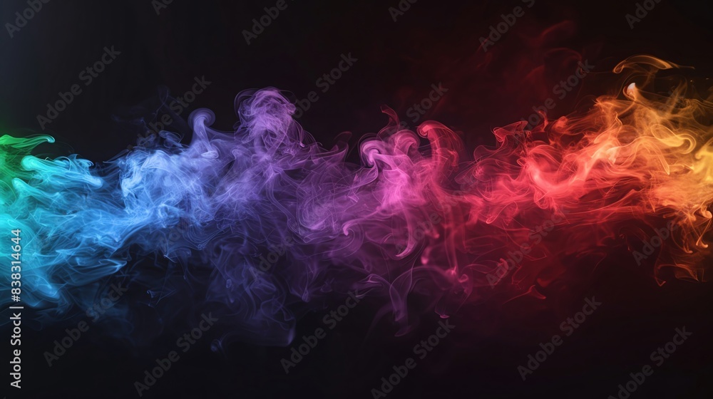 Heavy Fog Rainbow smoke, negative space, isolated on black background ...