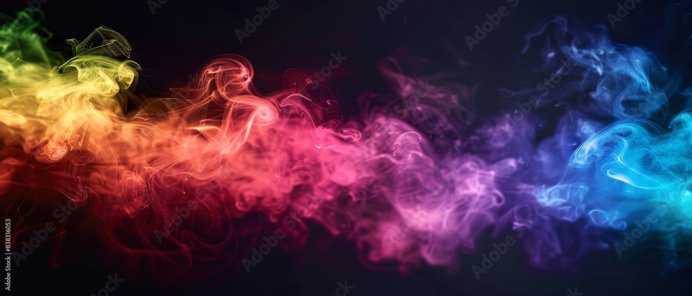 Mystical Haze Rainbow smoke, negative space, isolated on black ...