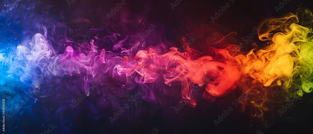 Soft Focus Rainbow smoke, negative space, isolated on black background ...
