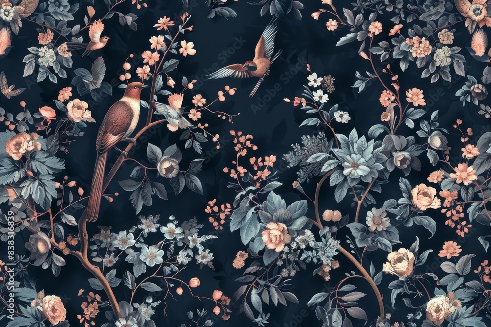 Vintage wallpaper of rococo blooms with dreamy intricate details ...