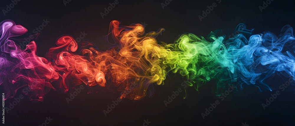 Soft Focus Rainbow smoke, negative space, isolated on black background ...