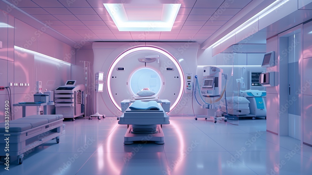 Modern MRI machine in a sterile hospital room, showcasing advanced ...
