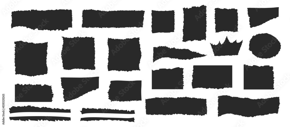 Jagged edge rectangle shapes, frames. Torn paper cut piece collection ...