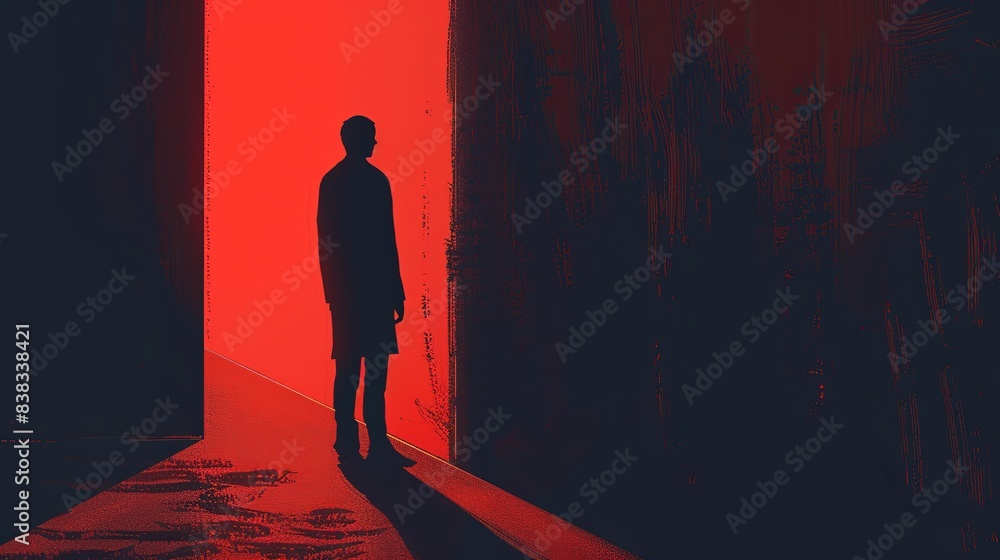 Shadowy figure in dim light, flat design front view theme despair ...