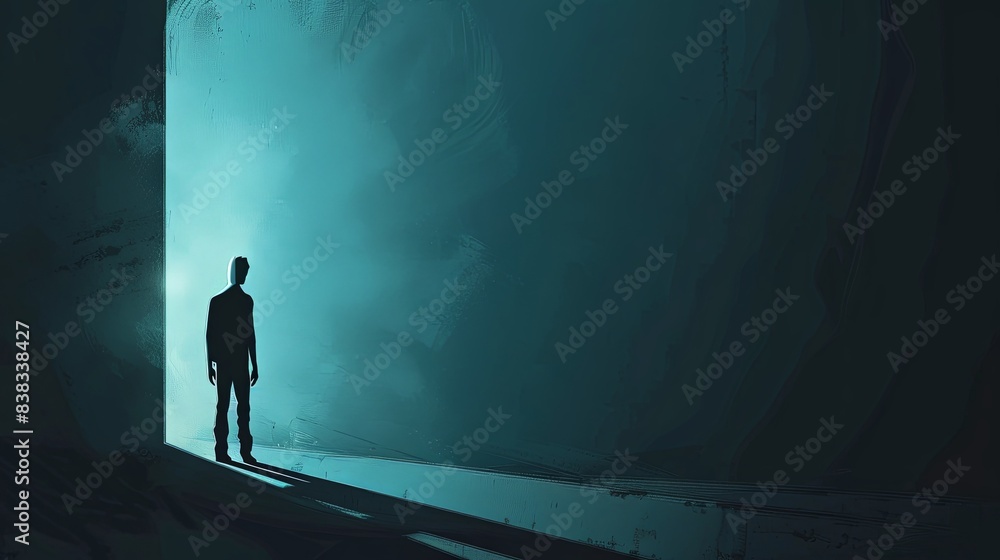 Shadowy figure in dim light, flat design front view theme despair ...