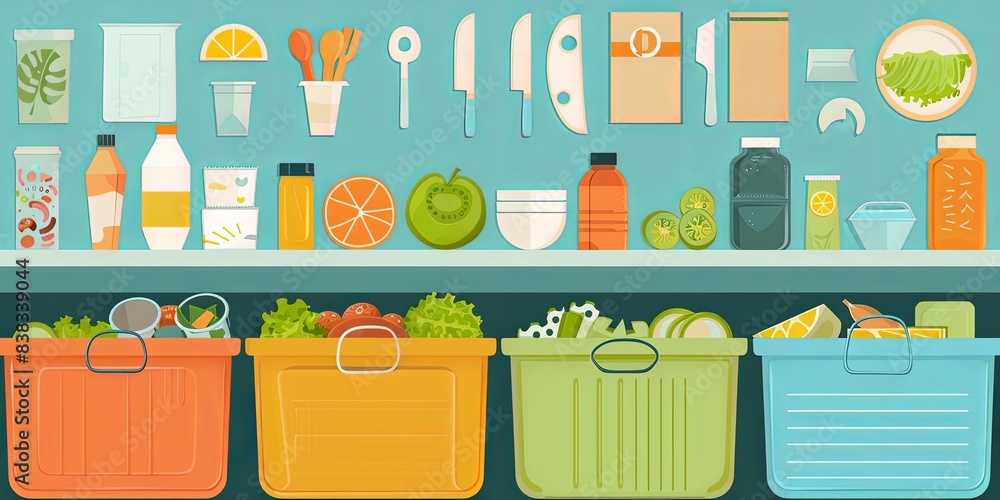 Waste-free lunch programs flat design front view zero waste theme ...