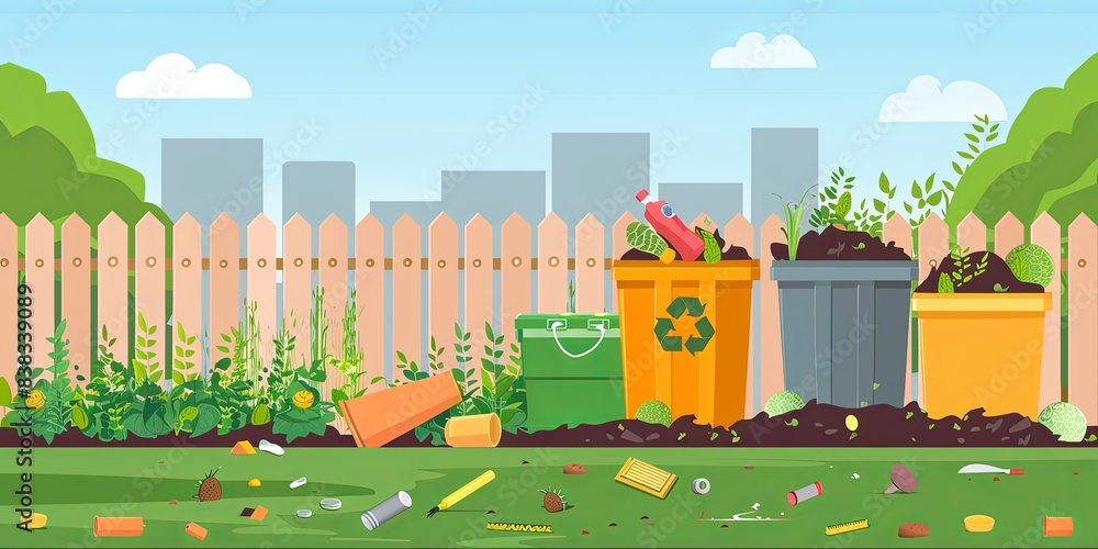 School composting program flat design side view organic waste ...