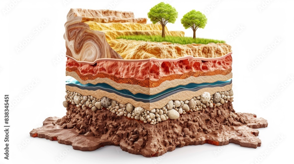 Cross-section of geological strata with diverse earth layers and ...