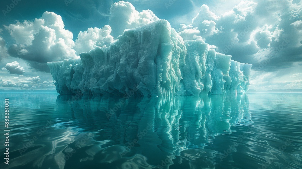 Iceberg formation, icebergs, ice floe in the ocean, melting ice, global ...