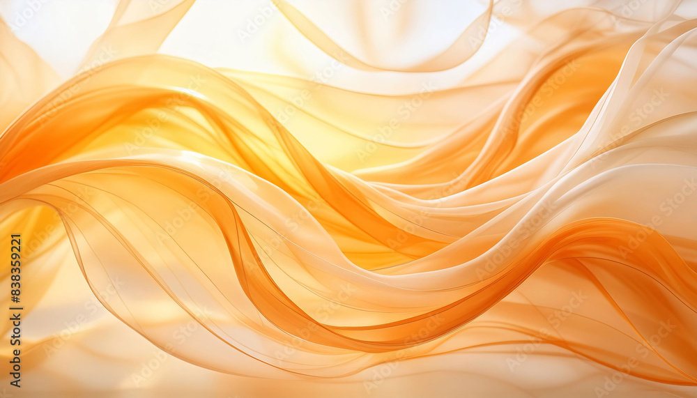 Abstract design of flowing wavy lines in orange and yellow ribbons ...