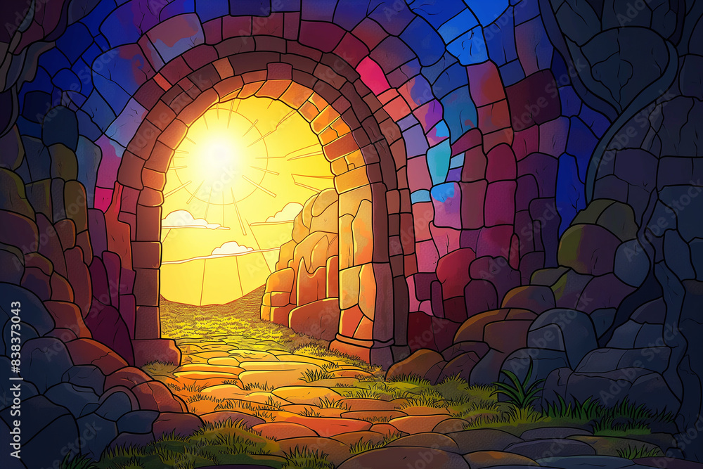 he Resurrection - An open tomb with light shining out, no figure, just ...