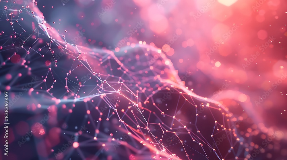 Abstract digital image of a network structure with glowing pink nodes ...