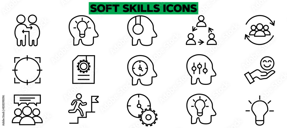Soft Skills icons set. Soft Skills outline icons with editable stroke collection. Includes ...