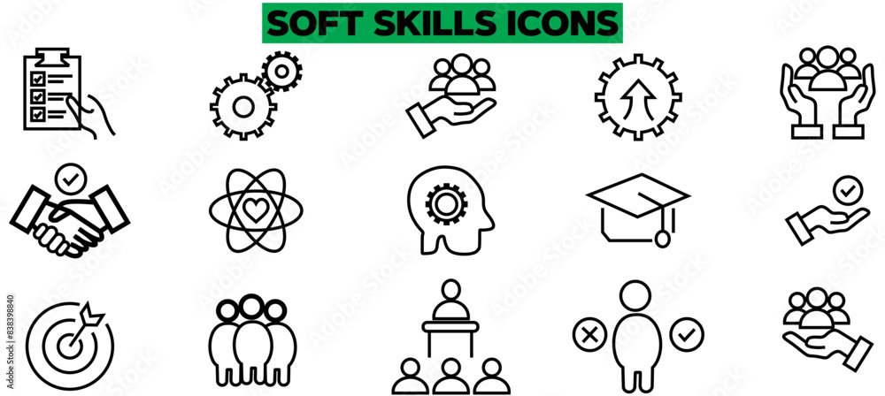 Soft Skills icons set. Soft Skills outline icons with editable stroke collection. Includes ...