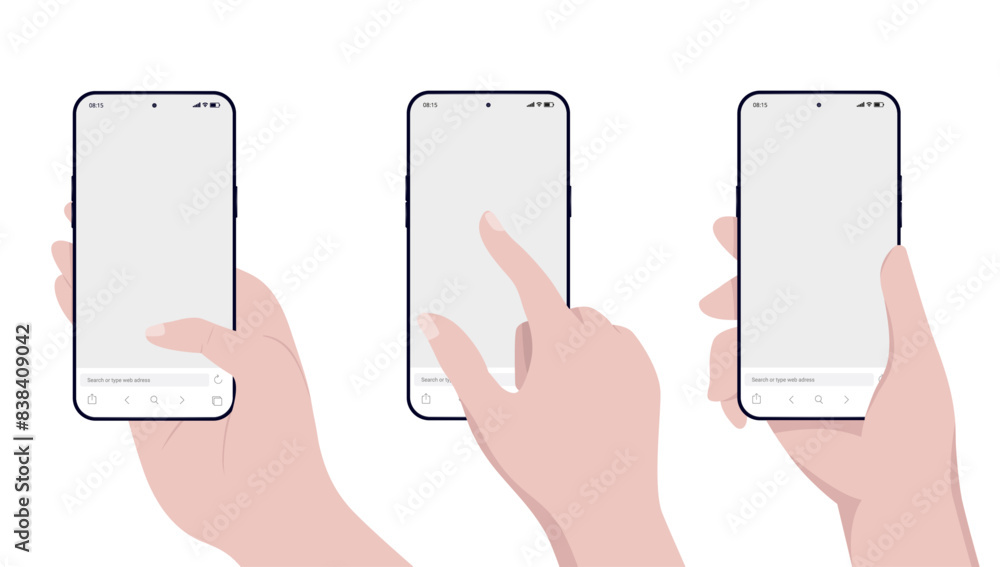 Vector phone and hand mockup collection - Set of template illustrations ...