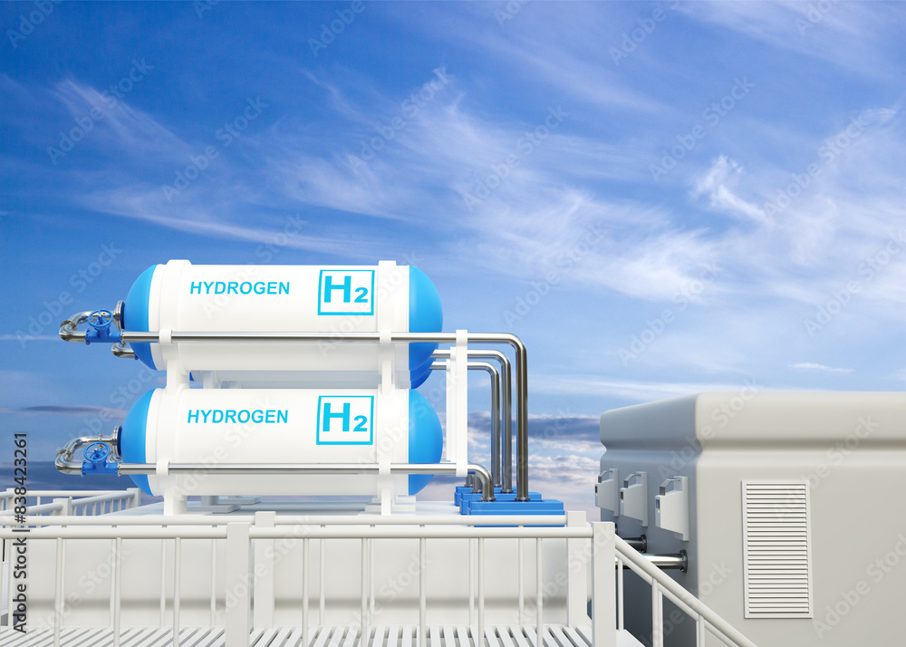 Hydrogen energy. Hydrogen gas storage tanks for clean electricity ...