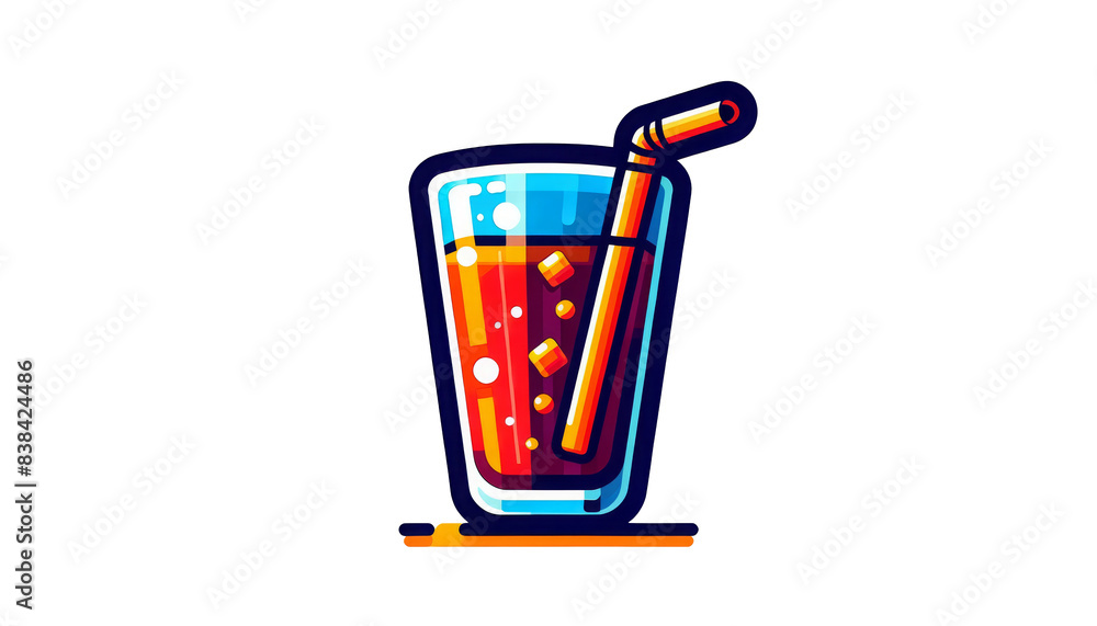 Cartoon-style glass of soda with a straw on a transparent background ...