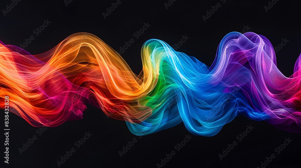 Surreal Layers Rainbow smoke, negative space, isolated on black ...