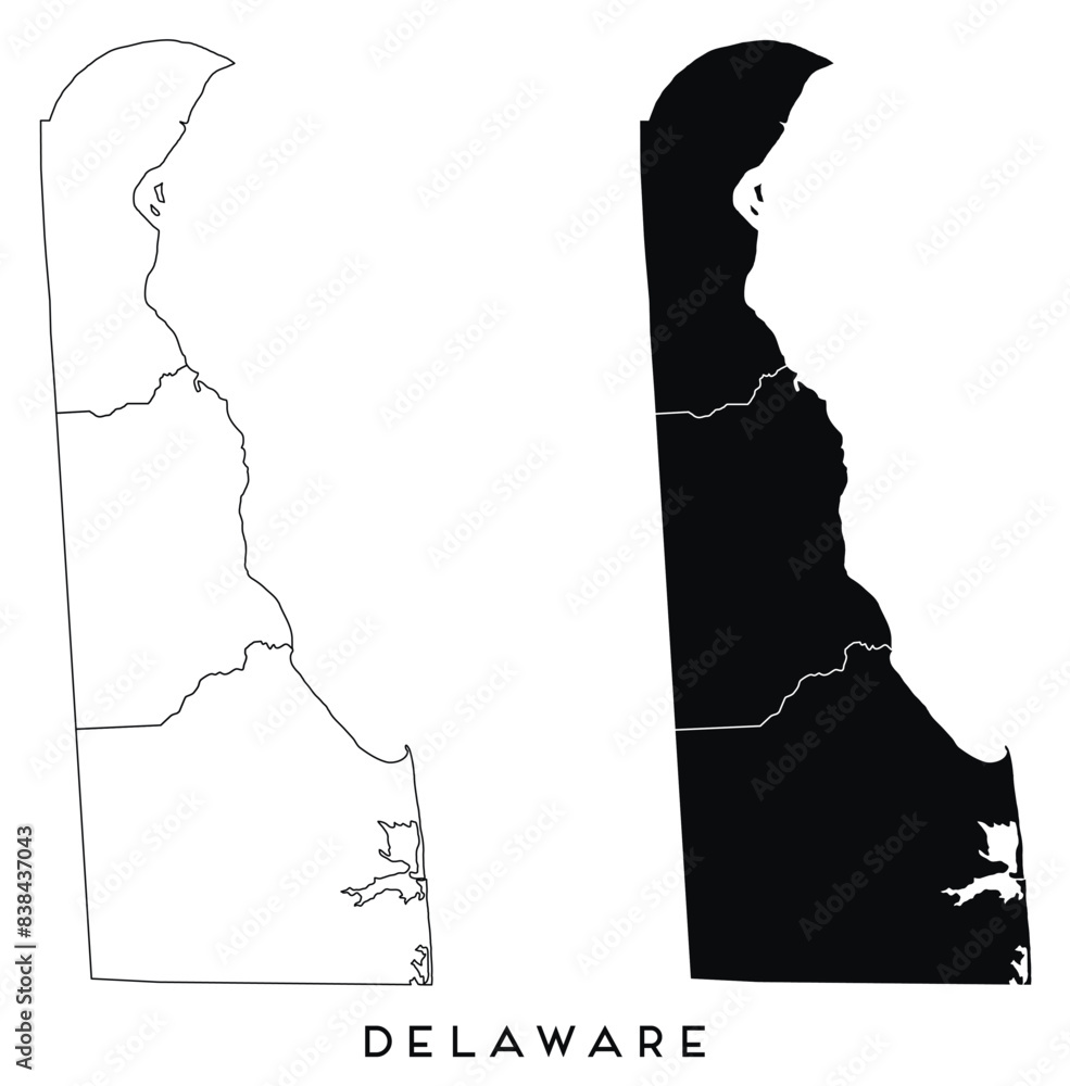 Delaware state map of regions districts vector black on white and ...