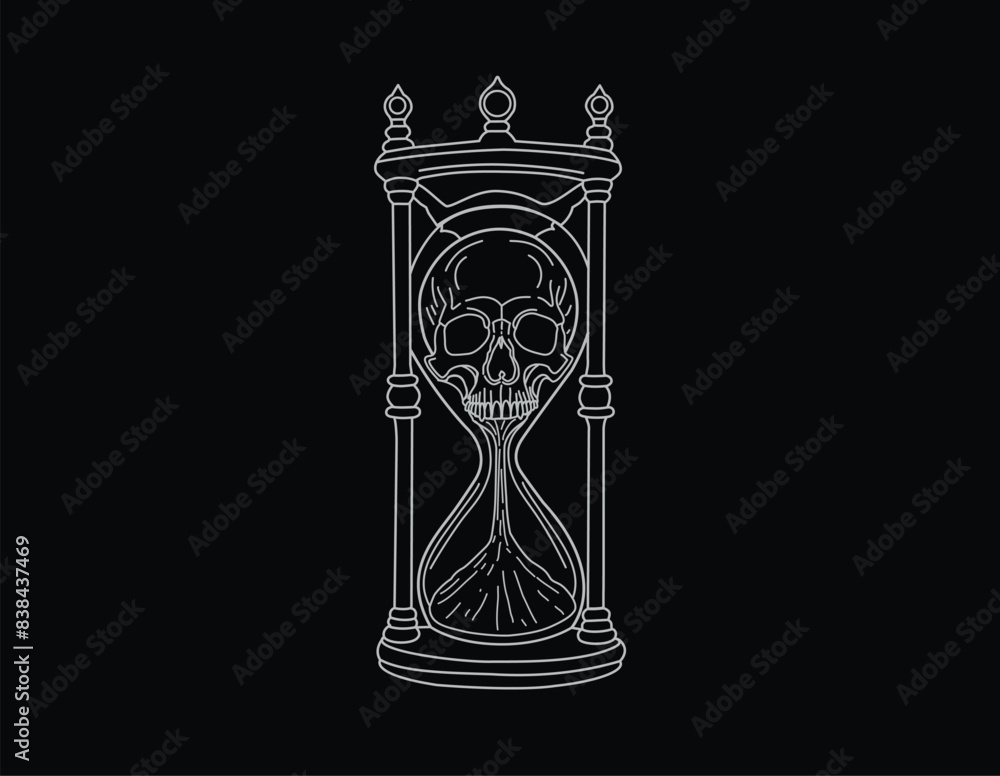 Vector illustration. Gothic clock. Hourglass with skull. Graphic arts ...