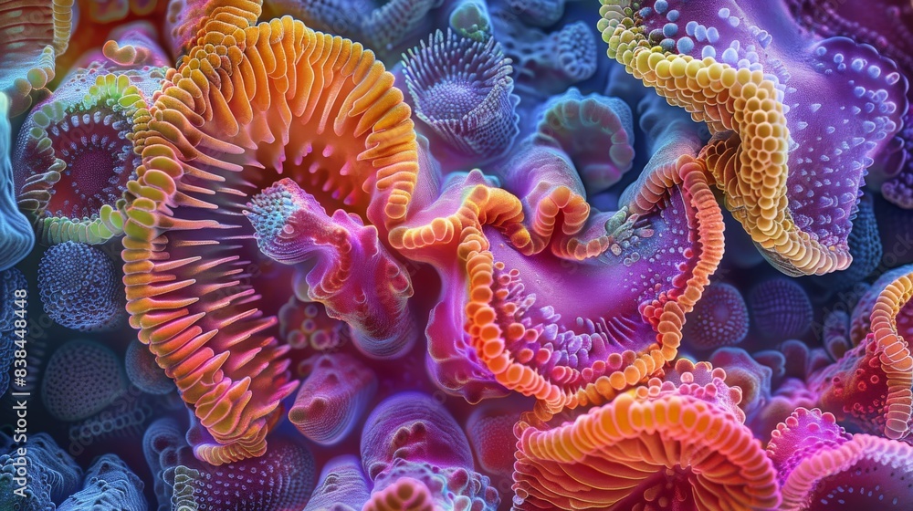 High-resolution image of fungal spores, with intricate patterns and ...