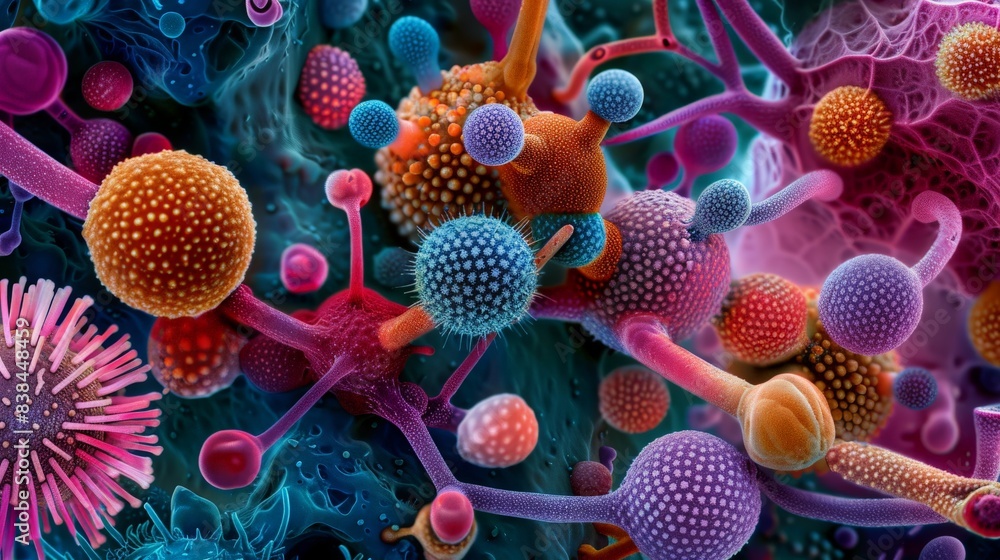 High-resolution image of fungal spores, with intricate patterns and ...