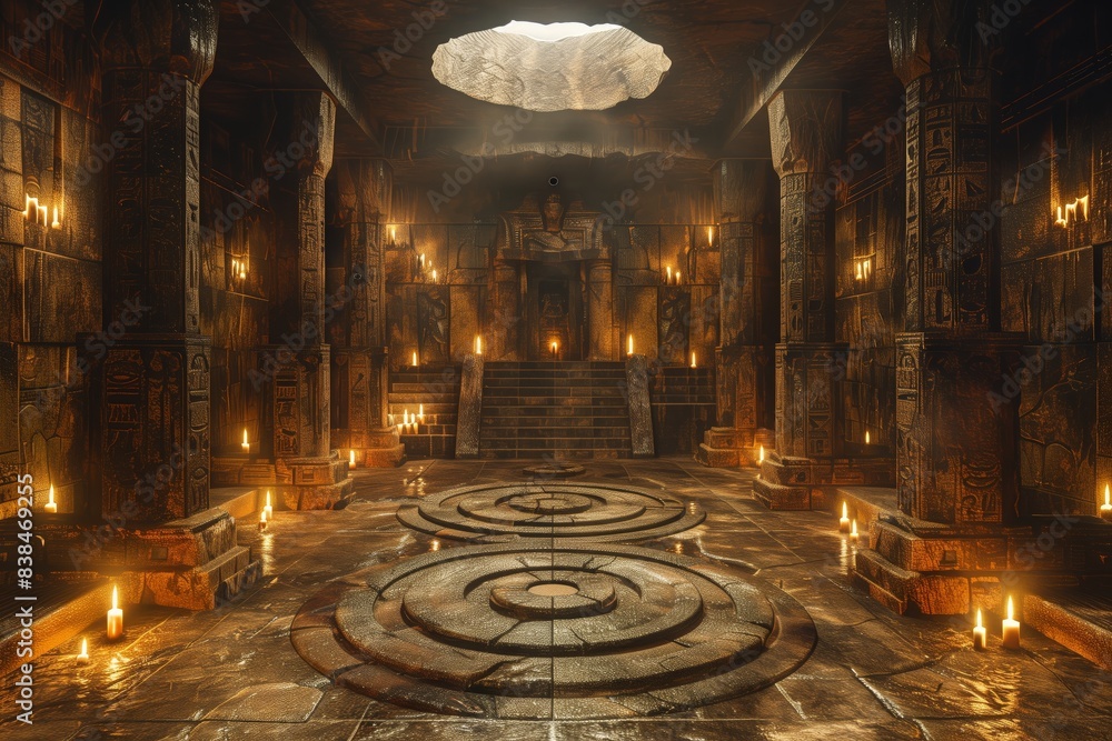 Pyramids of Egypt, inner chambers. Underground ancient temple inside the ruins of Egyptian stone ...