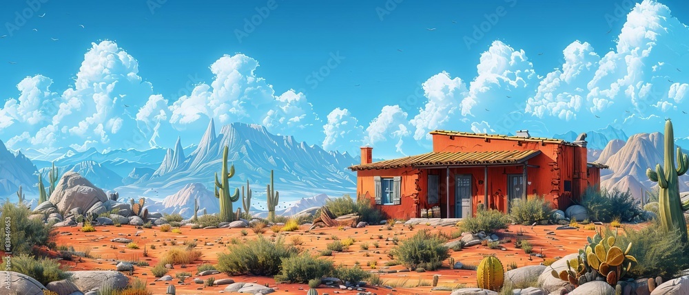 outlaw flat design side view desert hideout cartoon drawing ...