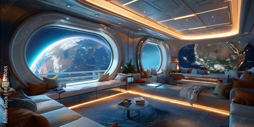 Observation Deck Window with Earth View in Luxury Spacecraft Hotel ...