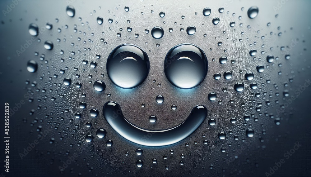 Smiley face in water droplets on glass - Water droplets on glass form a ...