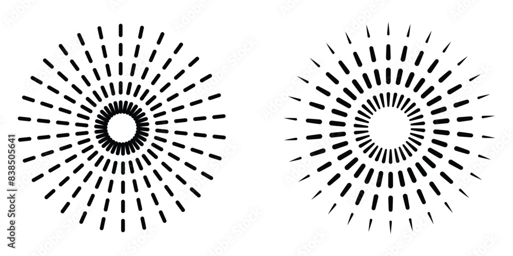 Dot radial circle lines. Circular radiating speed geometric lines. Sun ...