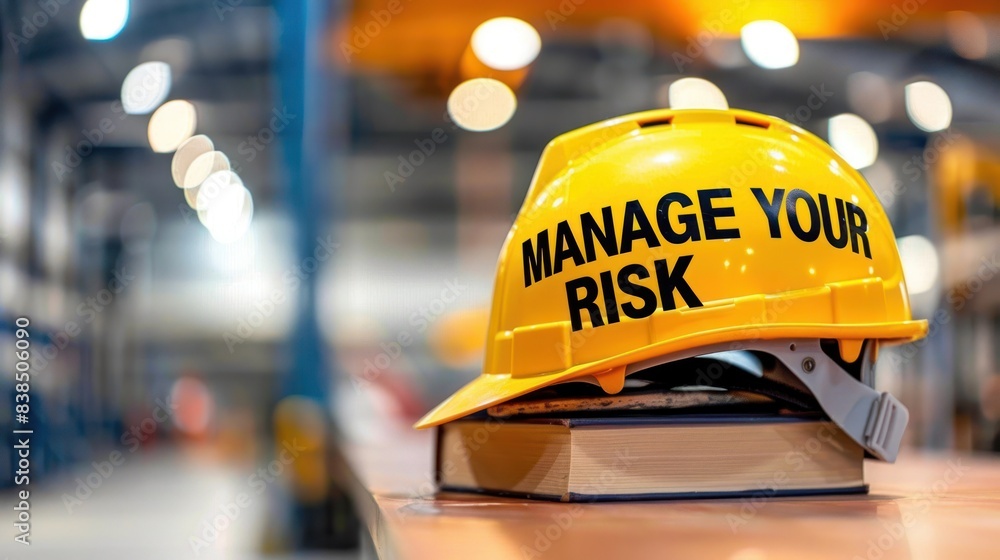 Manage Your Risk. Risk Management. A yellow hard hat with the phrase ...