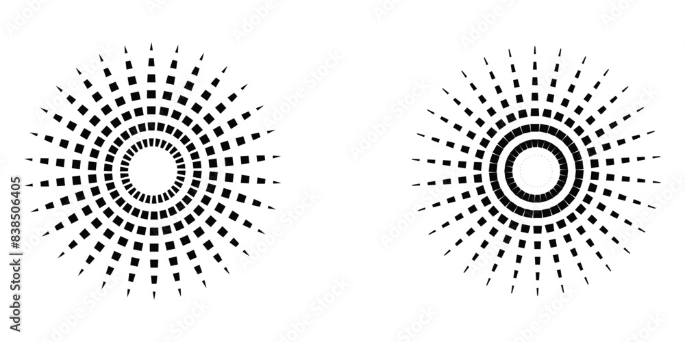 Dot radial circle lines. Circular radiating speed geometric lines. Sun ...