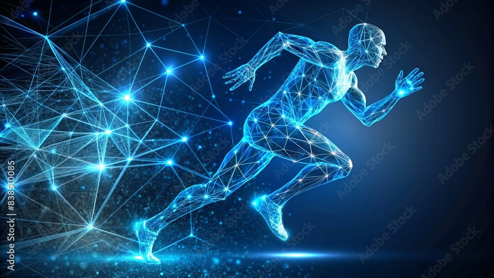Runner with digital structure and blue glow - This depicts a stylized ...