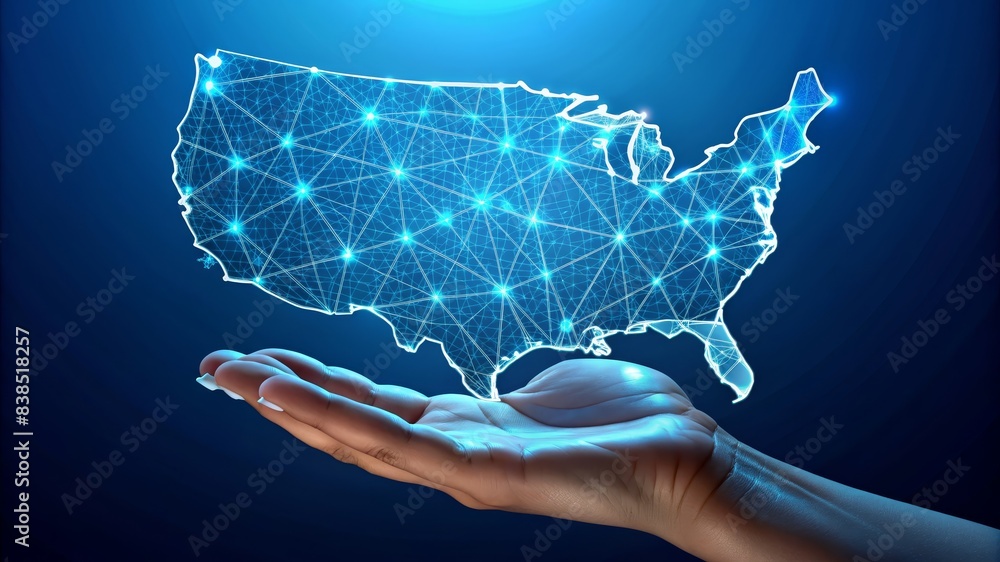 Hand supporting a wireframe United States map - An image depicting a ...