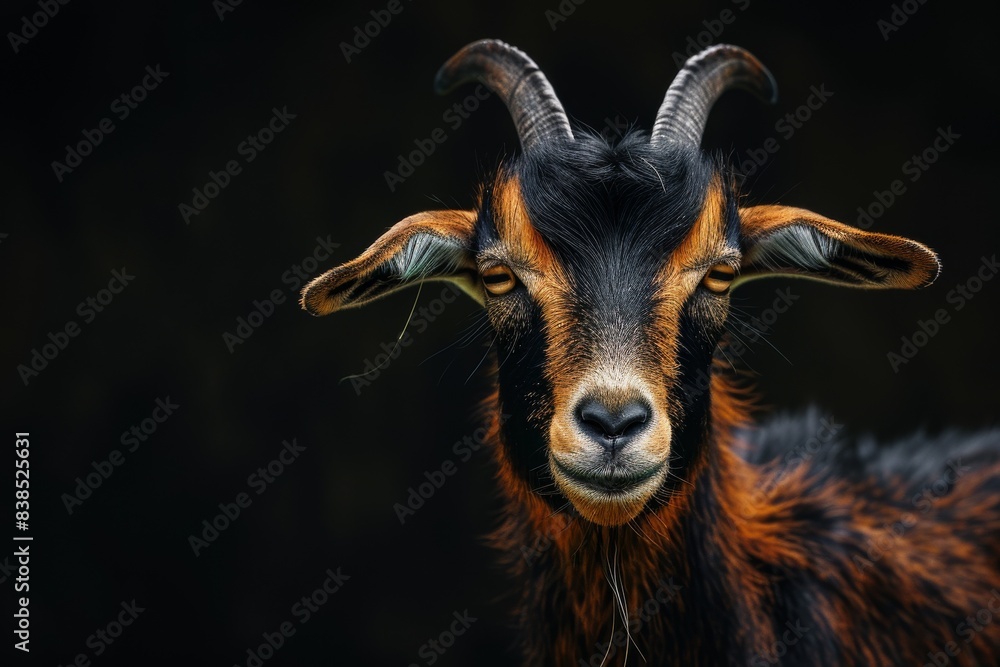 Mystic portrait of Pygmy Goat, copy space on right side, Anger ...