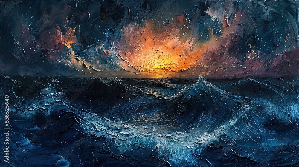 Impasto, starry sky and sea, a singular of texture and depth, capturing ...