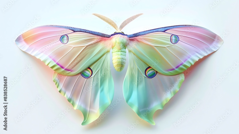 Luna Moth with rainbow accents on its wings spread wide, celebrating ...