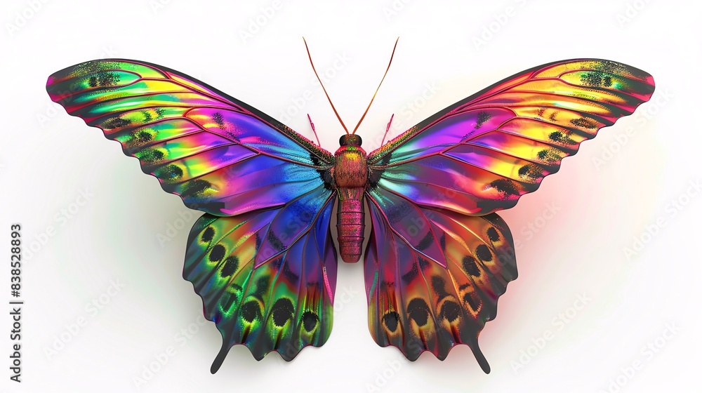 Madagascan Sunset Moth in vibrant rainbow shades with wings open ...