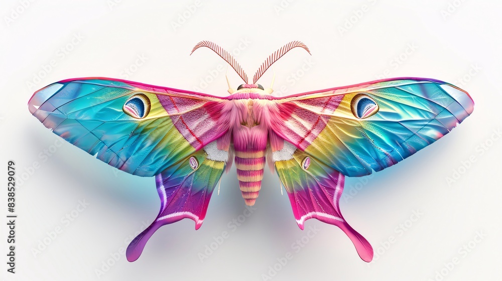 Oleander Hawk Moth with delicate rainbow accents on its spread wings ...
