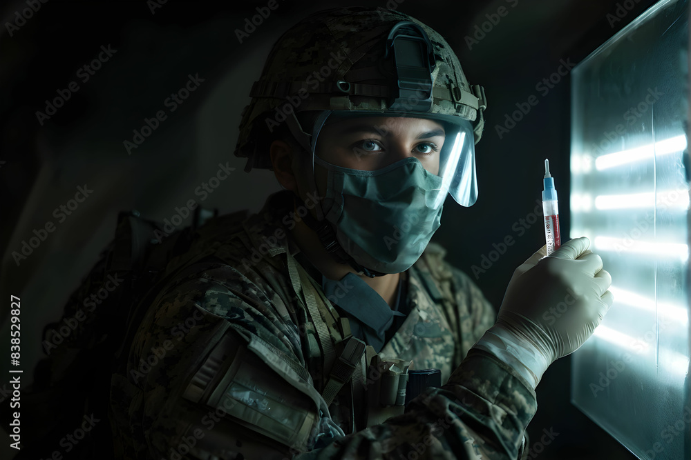 Military Combat Medic Soldier holding First Aid Vaccine Syringe War ...