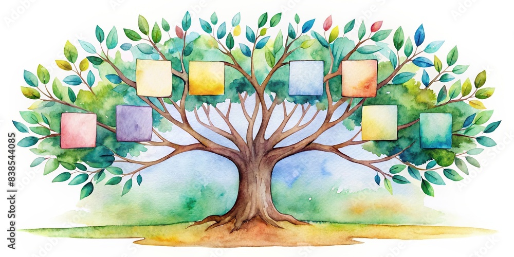 Watercolor of a family tree, watercolor,family, tree, genealogy, nature ...