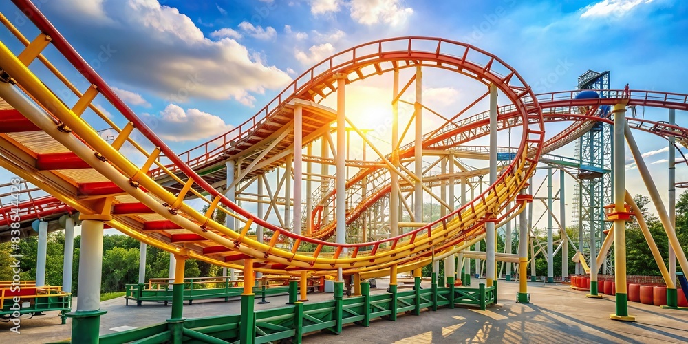 Roller coaster ride at amusement park without people, roller coaster ...